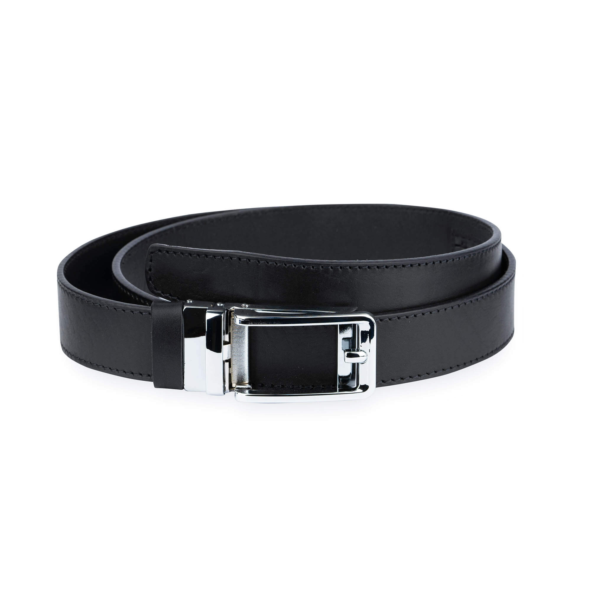 Buy Mens Black Click Belt Silver With Automatic Buckle | LeatherBelts