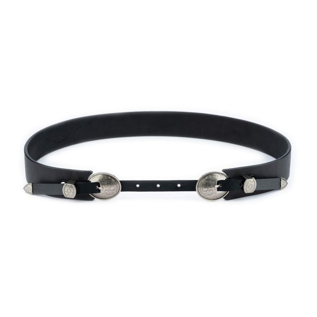 Buy Womens Western Double Buckle Belt | Black Leather 4.0 Cm | Capo