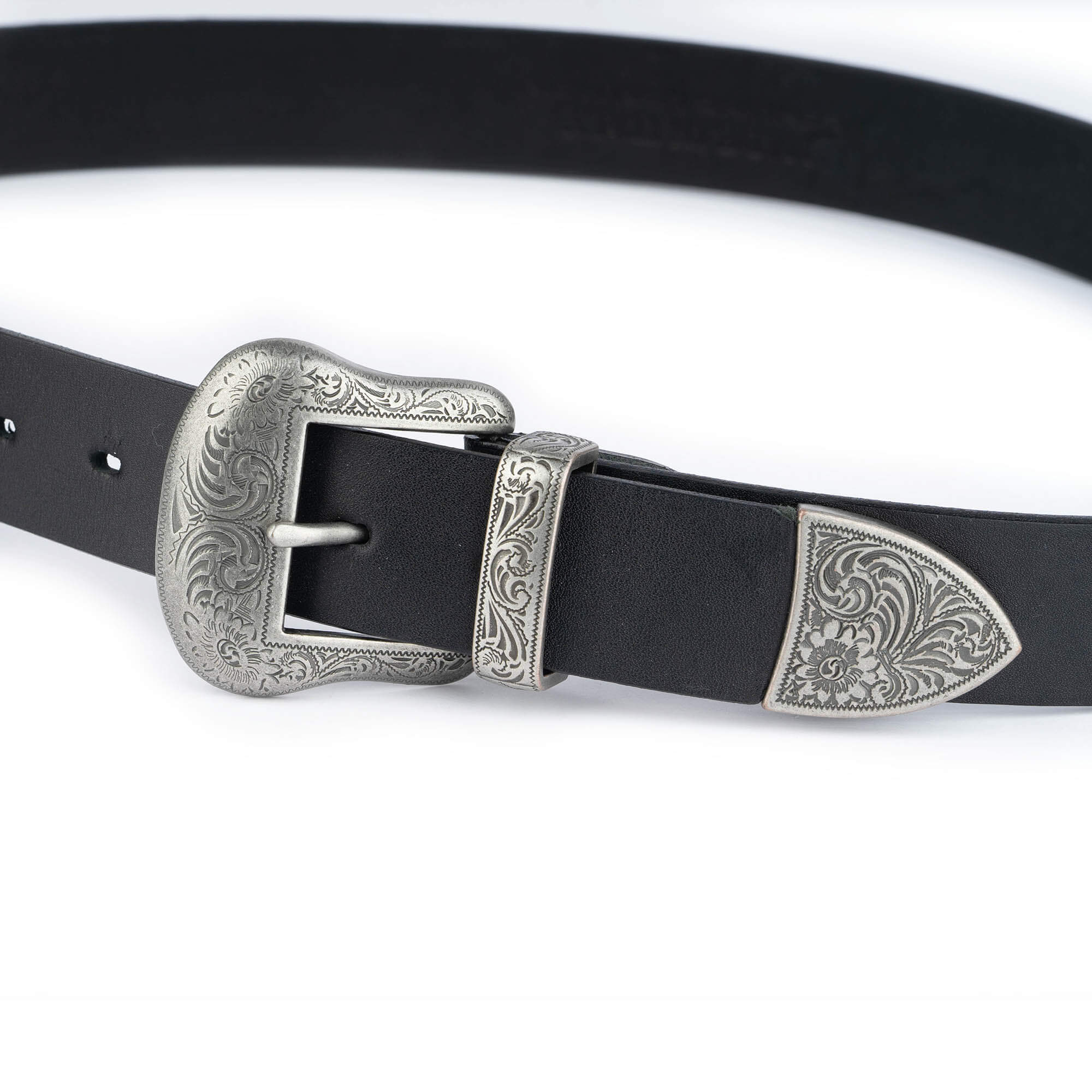 Buy Black Western Double Buckle Belt - Full Grain Leather 4.0 cm