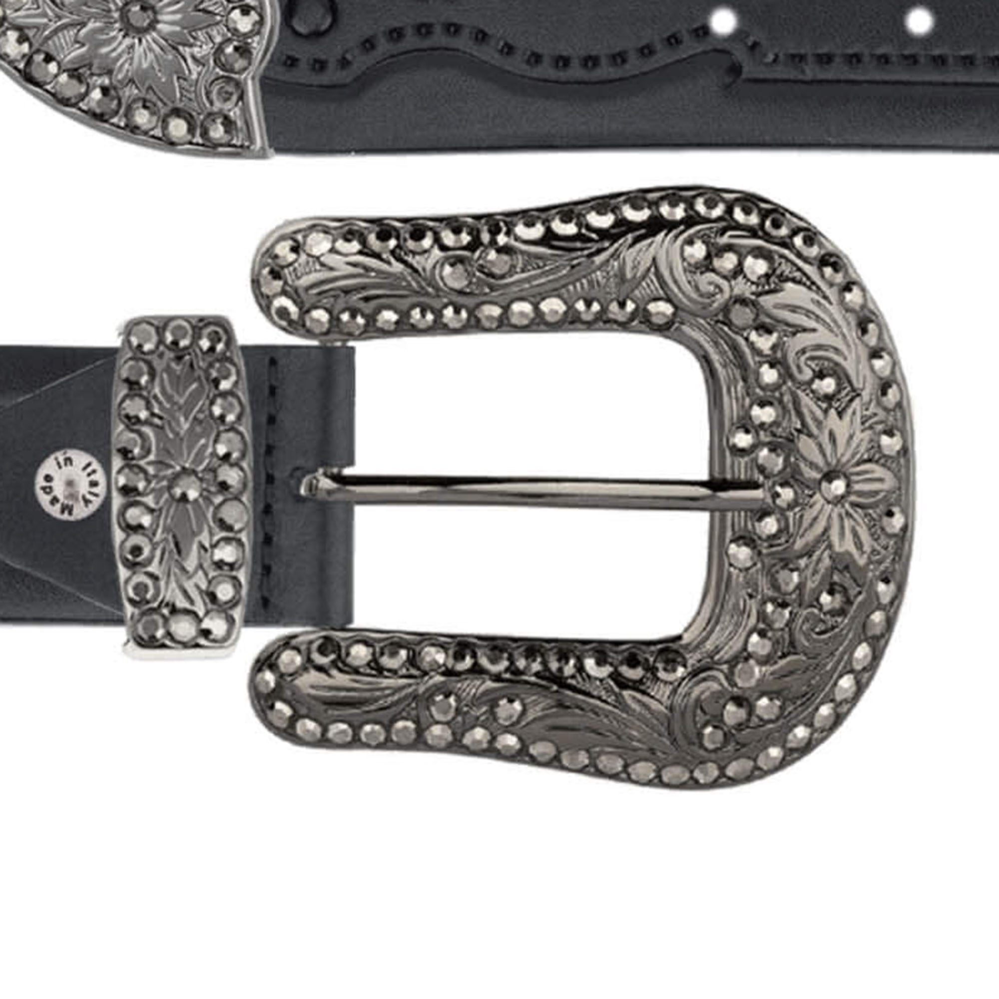 Buy Black Cowboy Leather Belt With Rhinestone Buckle - Capo