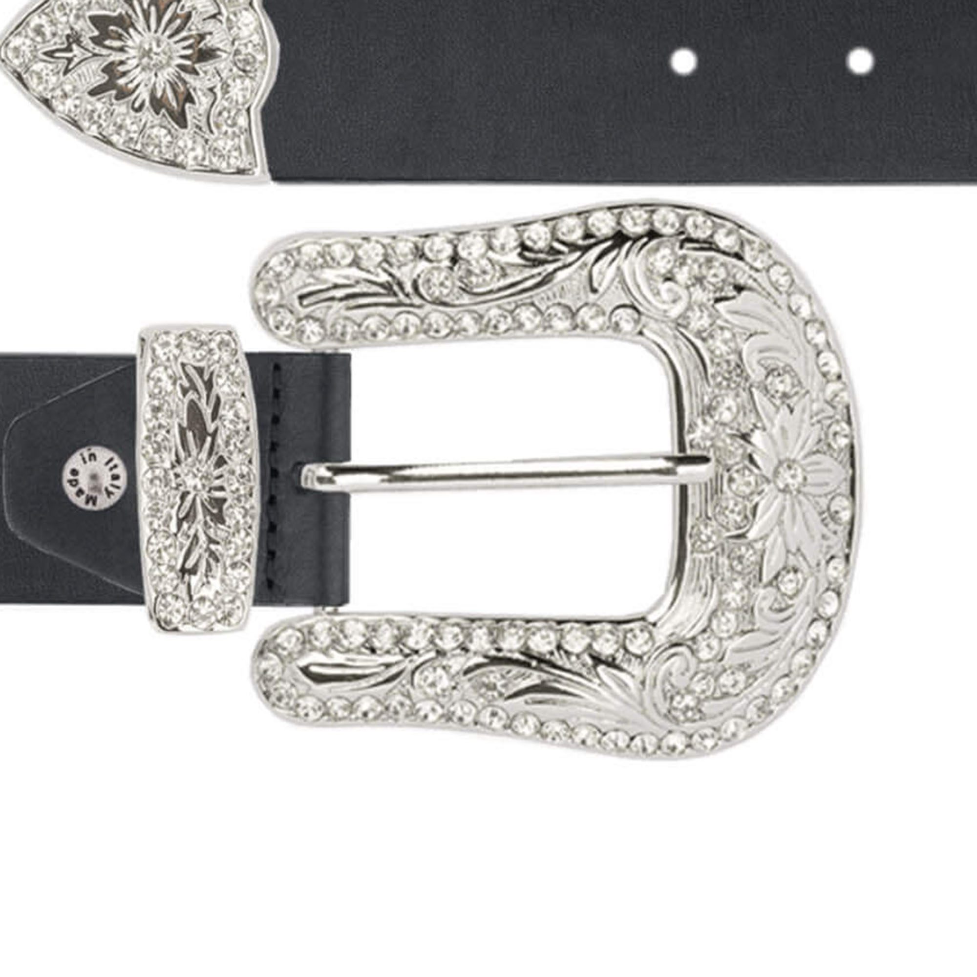 Buy Black Western Belt With Rhinestone Buckle - Capo Pelle