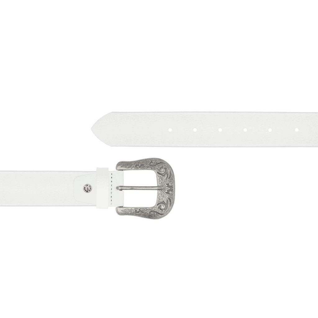 Buy White Cowboy Leather Belts With Silver Buckle - Capo Pelle