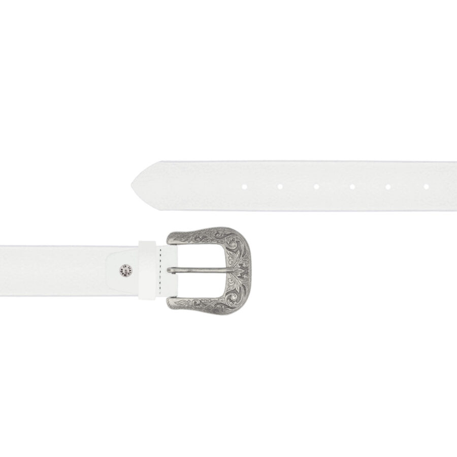Buy White Cowboy Leather Belts With Silver Buckle - Capo Pelle
