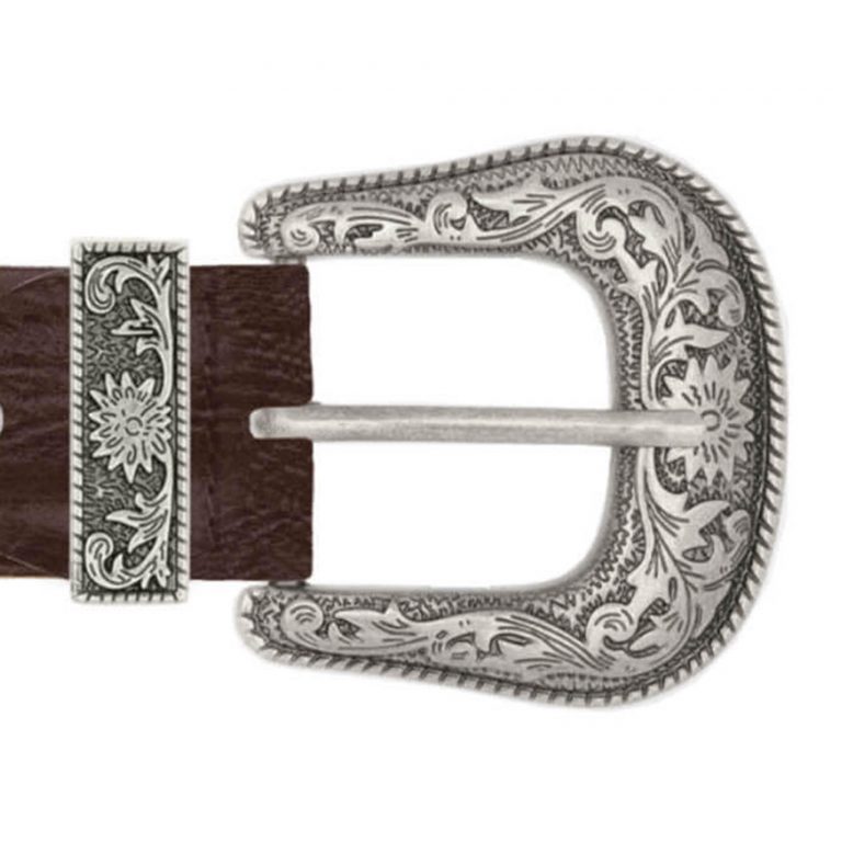 Buy Brown Wide Cowboy Western Belt With Silver Floral Buckle