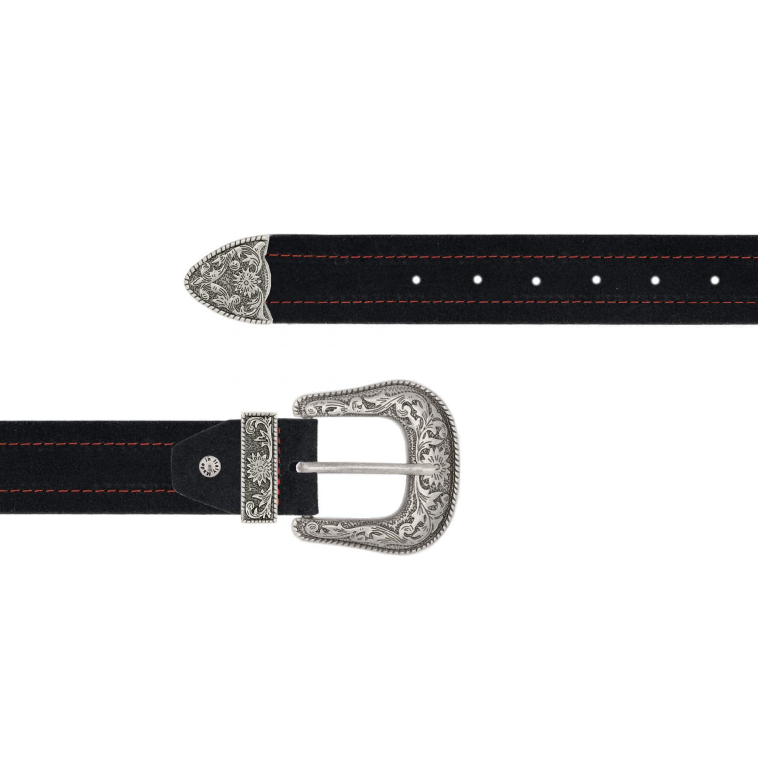 Buy Suede Black Ranger Belt - Red Stitching - LeatherBeltsOnline