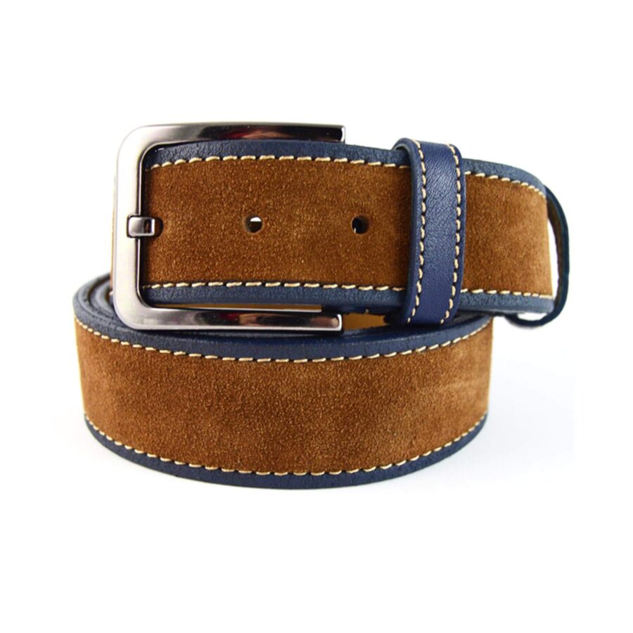 Buy Tan Suede Belt For Men - With Blue - LeatherBeltsOnline.com
