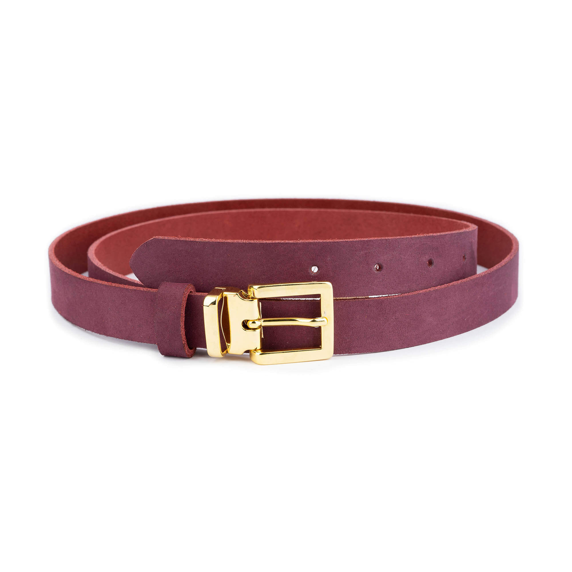 Buy Burgundy Soft Leather Belt With Gold Italian Buckle ...