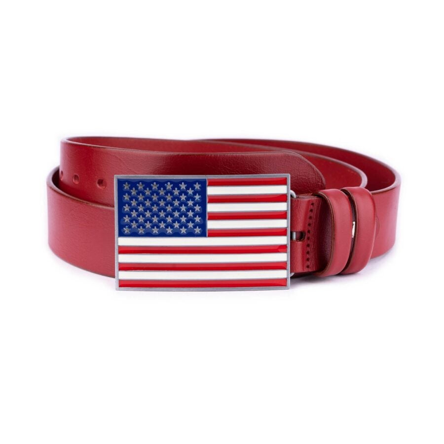Buy American Flag Leather Belt - Thick Red Calfskin