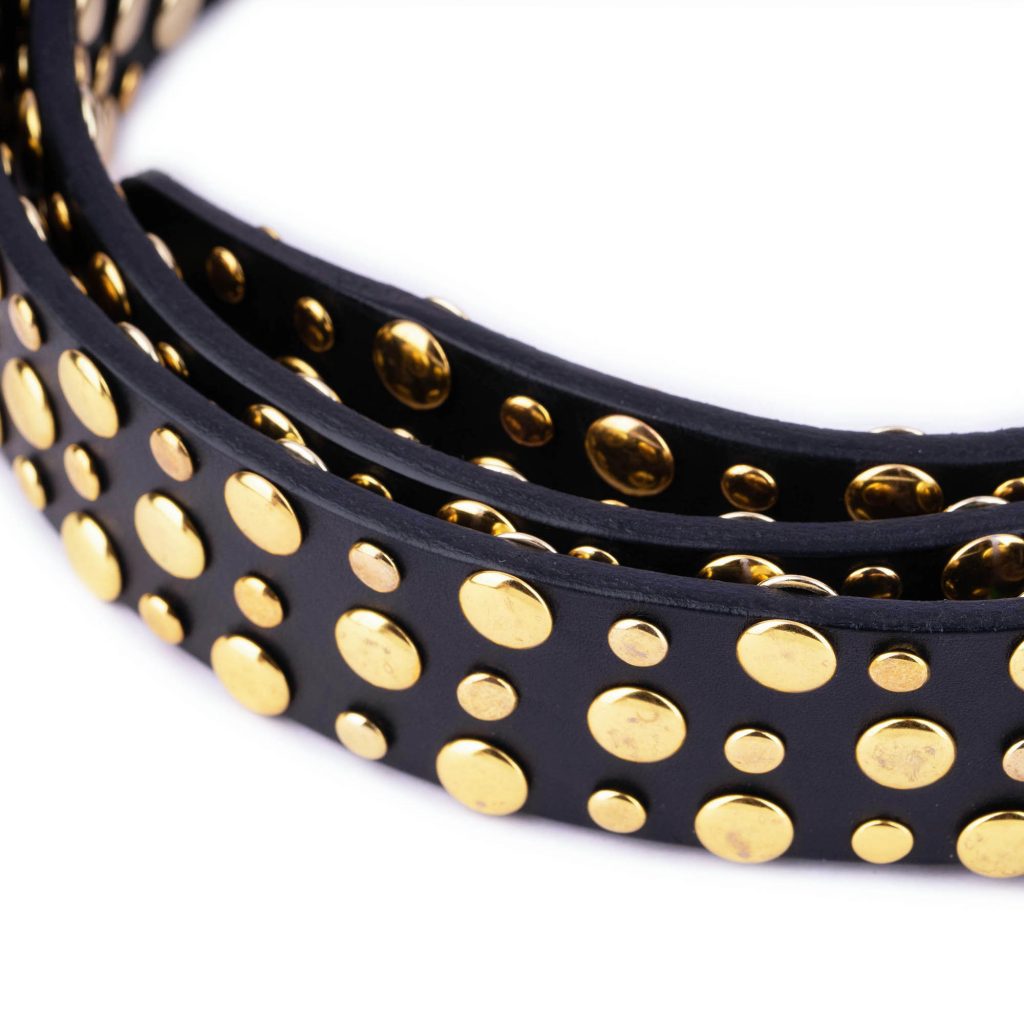 Buy Black Gold Studded Belt - Golden Buckle Black Leather ...