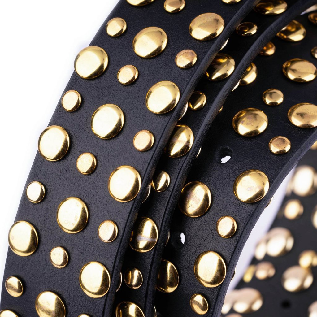 Buy Black Gold Studded Belt - Golden Buckle Black Leather ...